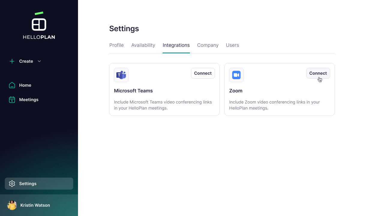Zoom integration setup | HelloPlan
